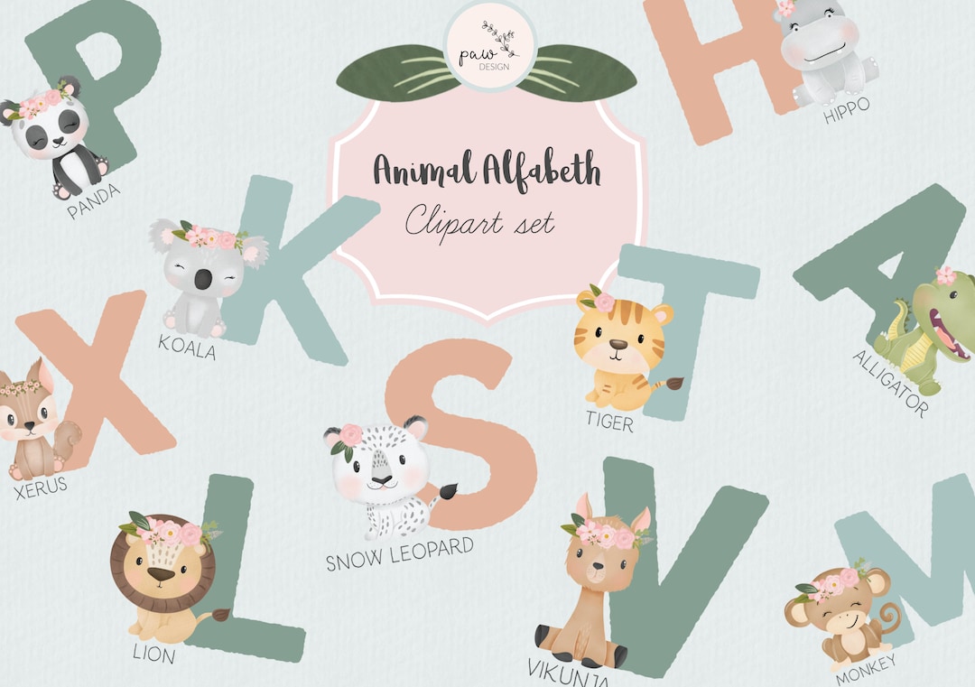 Watercolor Animal Alphabet Clipart Clip Art Commercial Use - Etsy UK