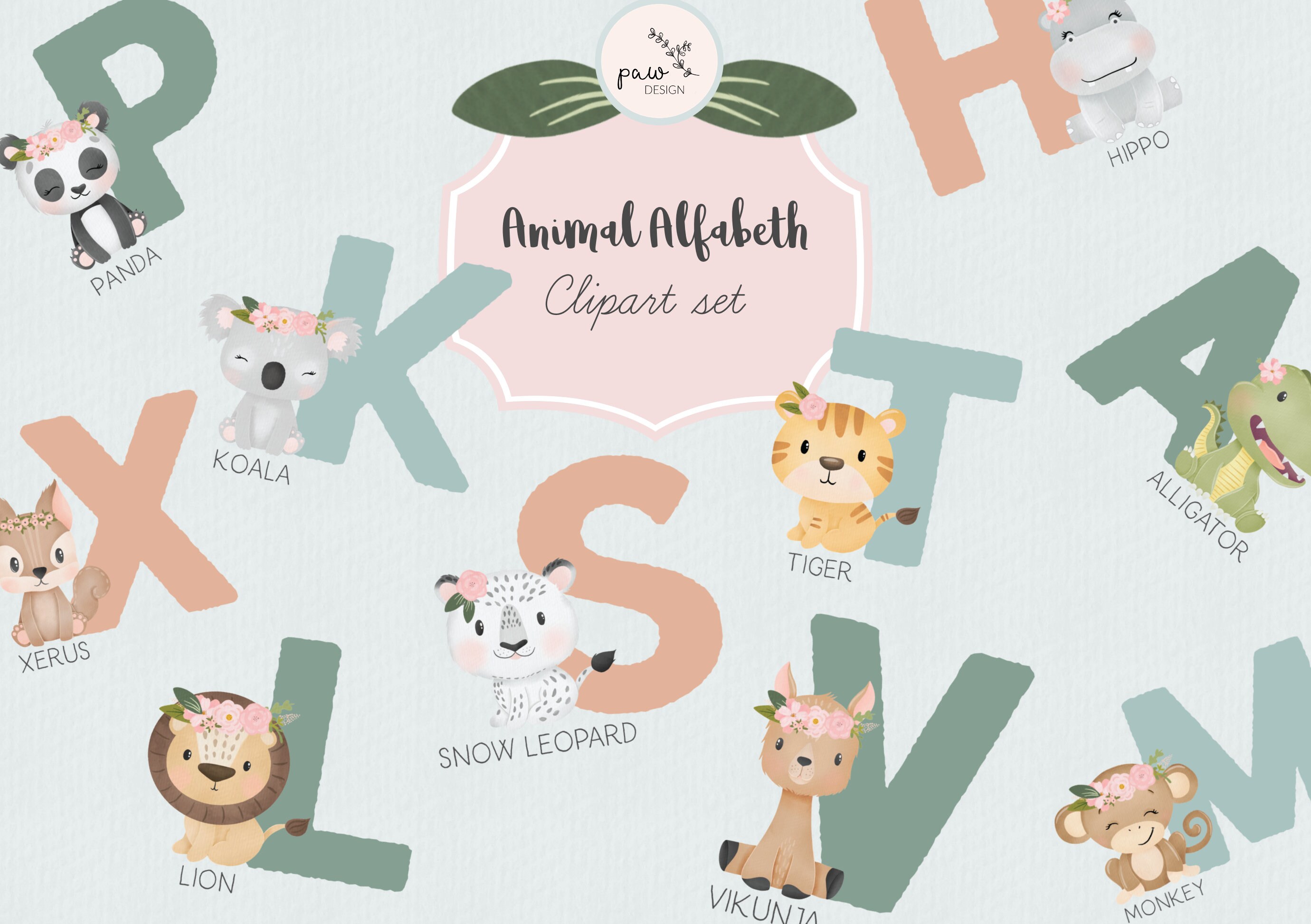 Watercolor Animal Alphabet Clipart Clip Art Commercial Use - Etsy UK