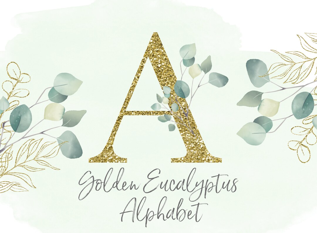 Eucalyptus Golden Glitter Alphabet Clipart Gold Leaf - Etsy