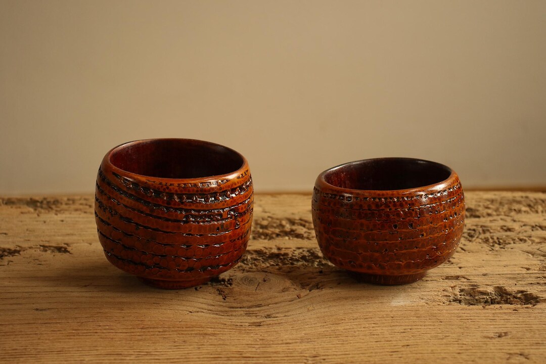 Japanese Vintage Bamboo Root Tea Cup Pair — Hand-carved Matching Couple ...