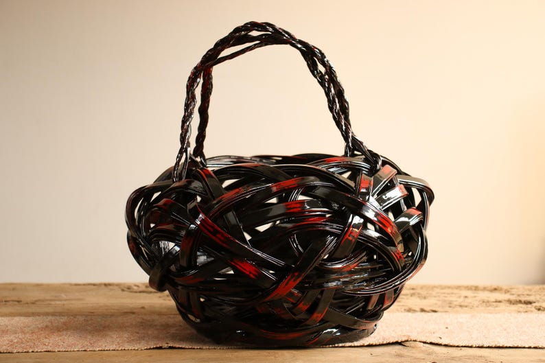 Japanese Lacquered Bamboo Ikebana Basket – Sculptural Hanakago With ...