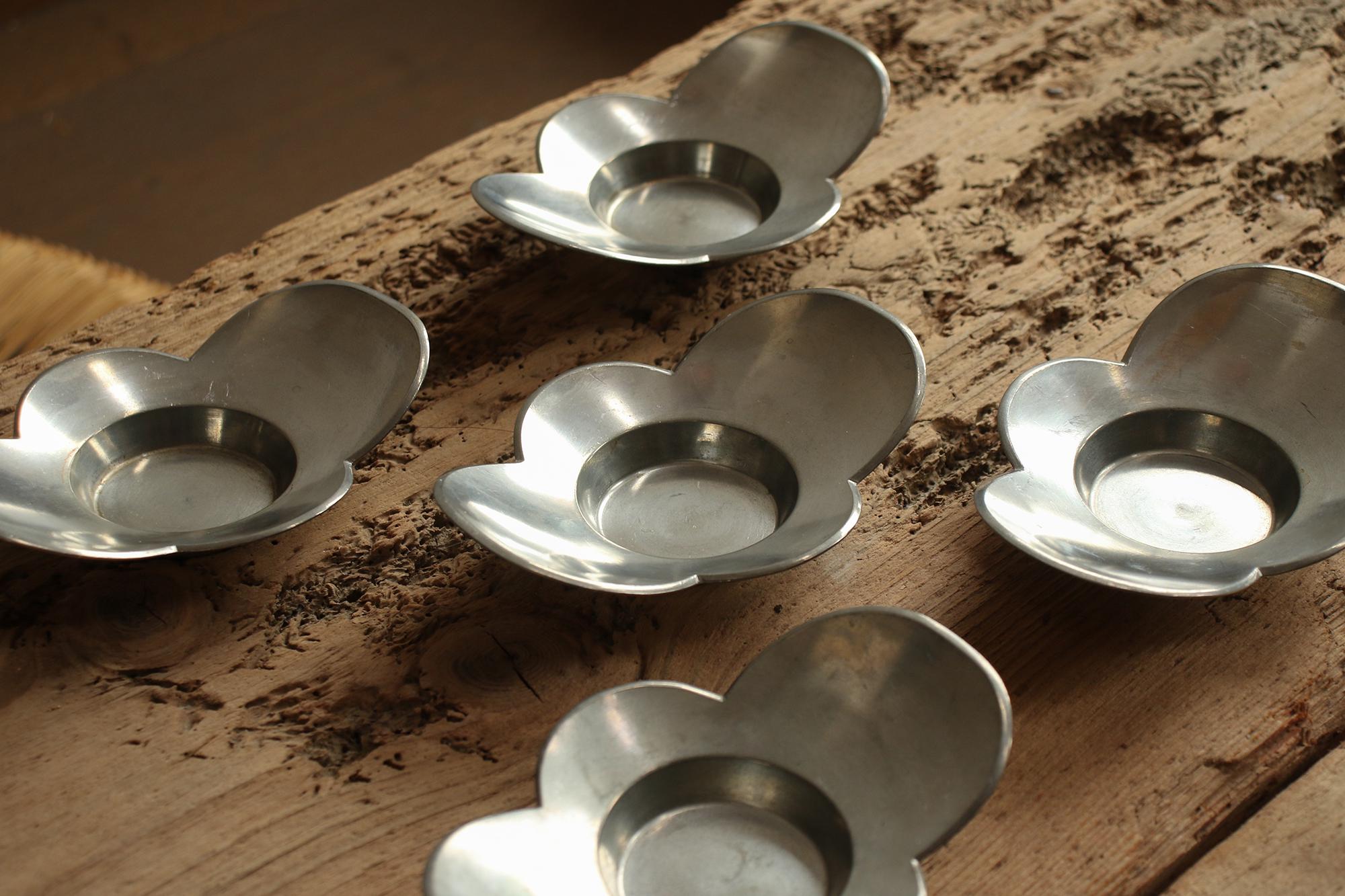 Set of Five Japanese Pewter Flower-shaped Coasters · Signed 情課堂造 · Tea ...