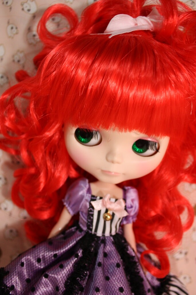 Blythe Wig Alice Style With a Bow in Pink Wig, Gold Wig, Red Wig, Dark ...