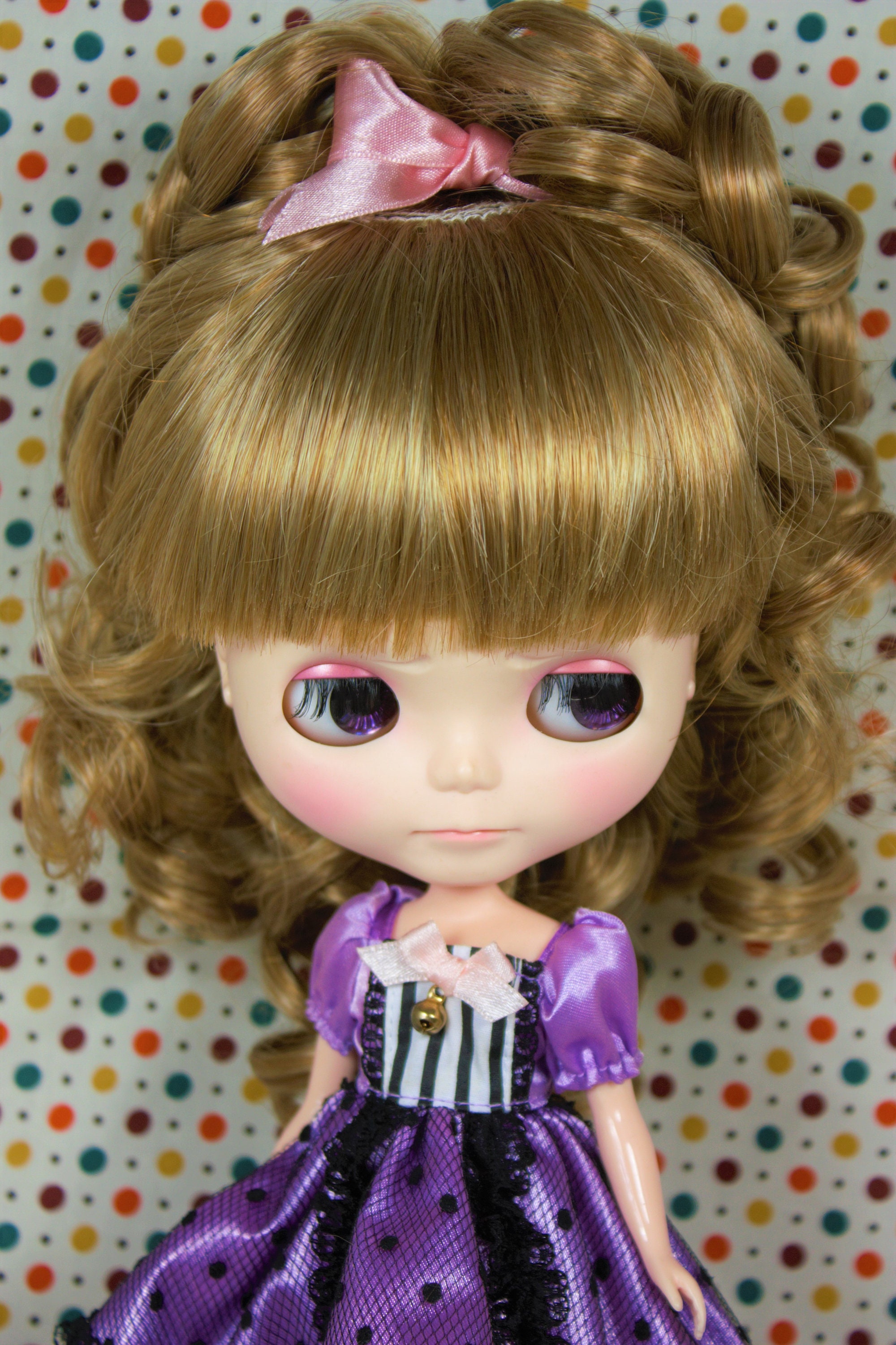 Blythe Wig Alice Style With a Bow in Pink Wig, Gold Wig, Red Wig, Dark ...