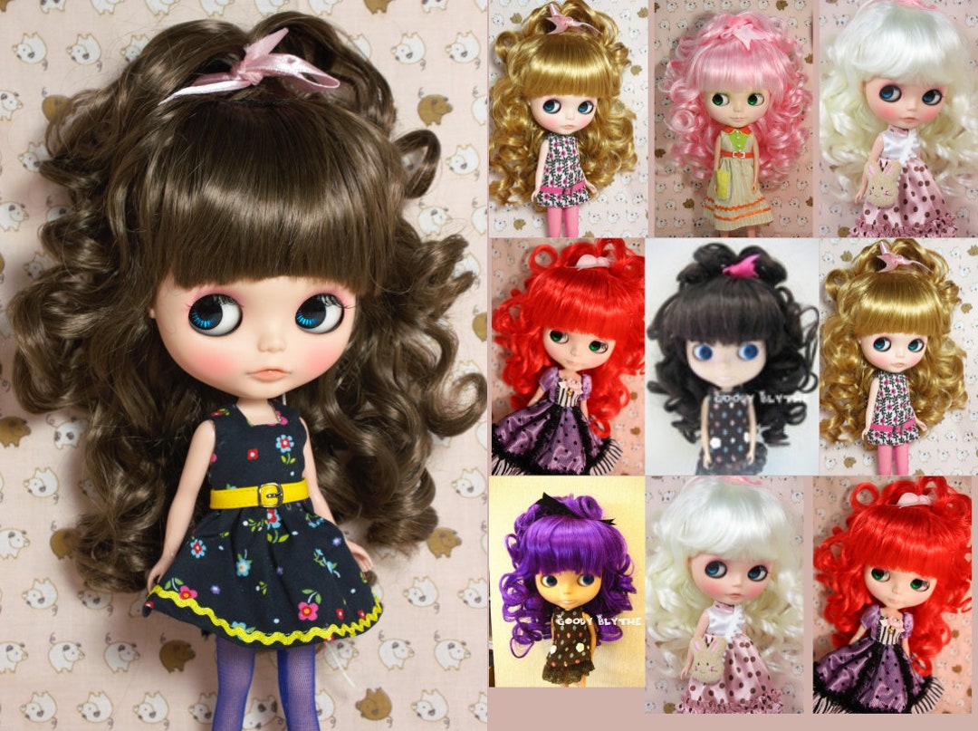 Blythe Wig Alice Style With a Bow in Pink Wig, Gold Wig, Red Wig, Dark ...