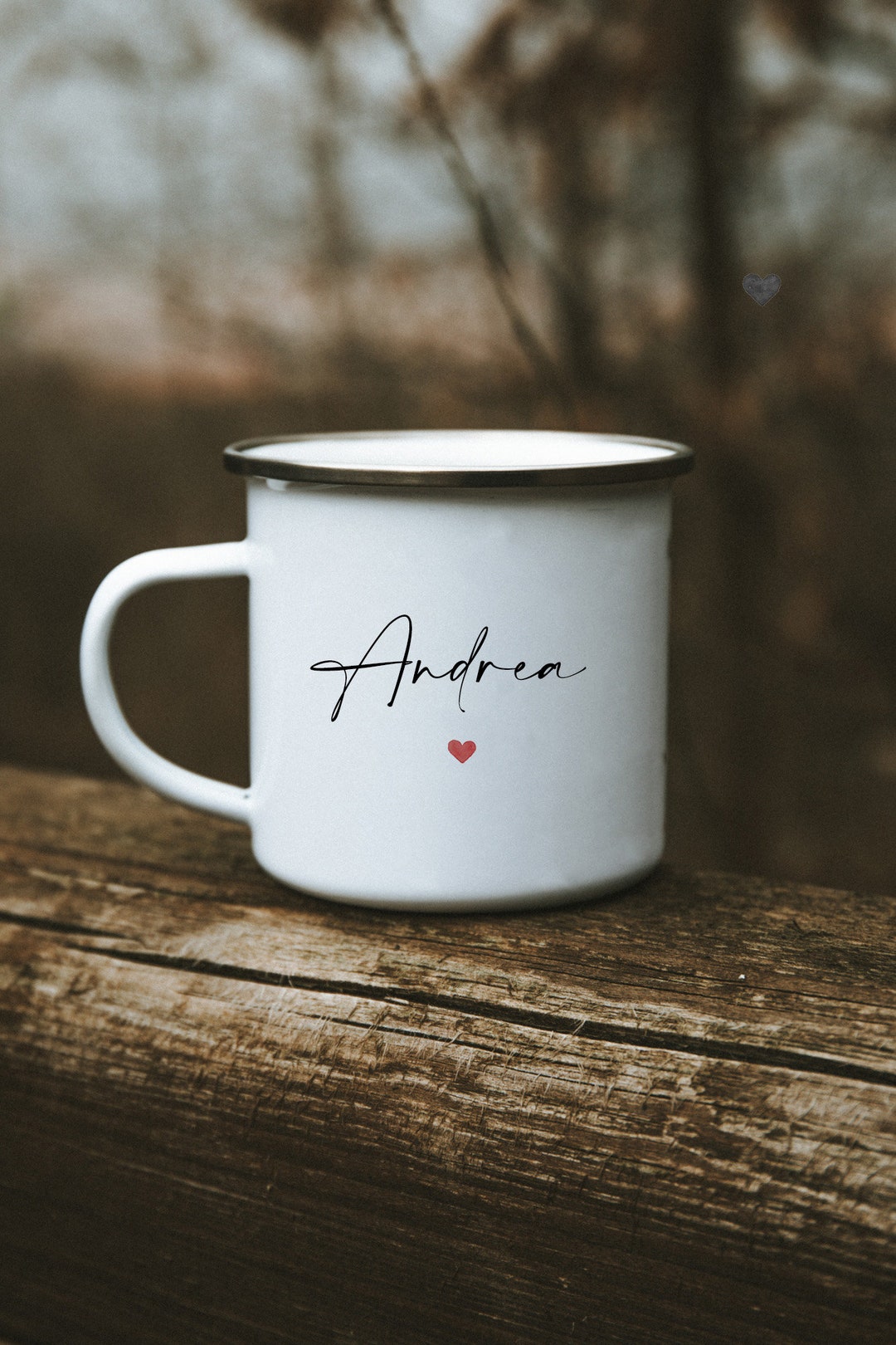 Personalized Enamel Mug With Name With Watercolor Heart for - Etsy