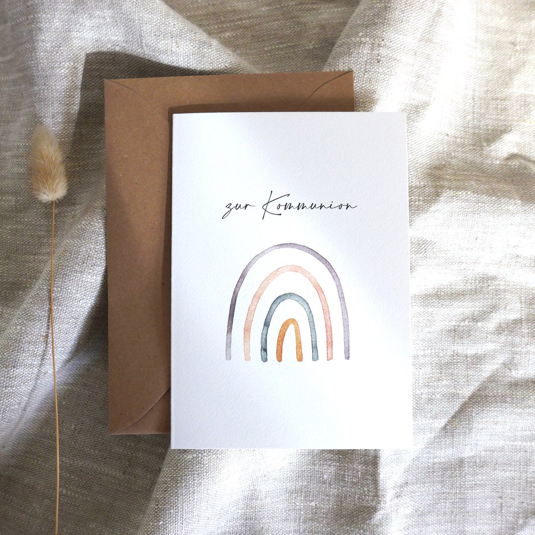 Folded Card for Communion/confirmation With Watercolour Rainbow in DIN ...