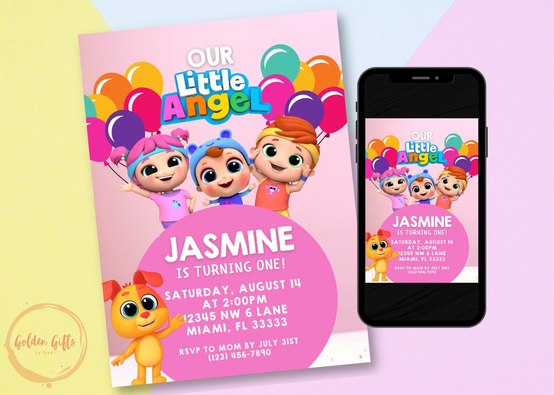 Little Angel Pink Birthday Party Invitation - Etsy