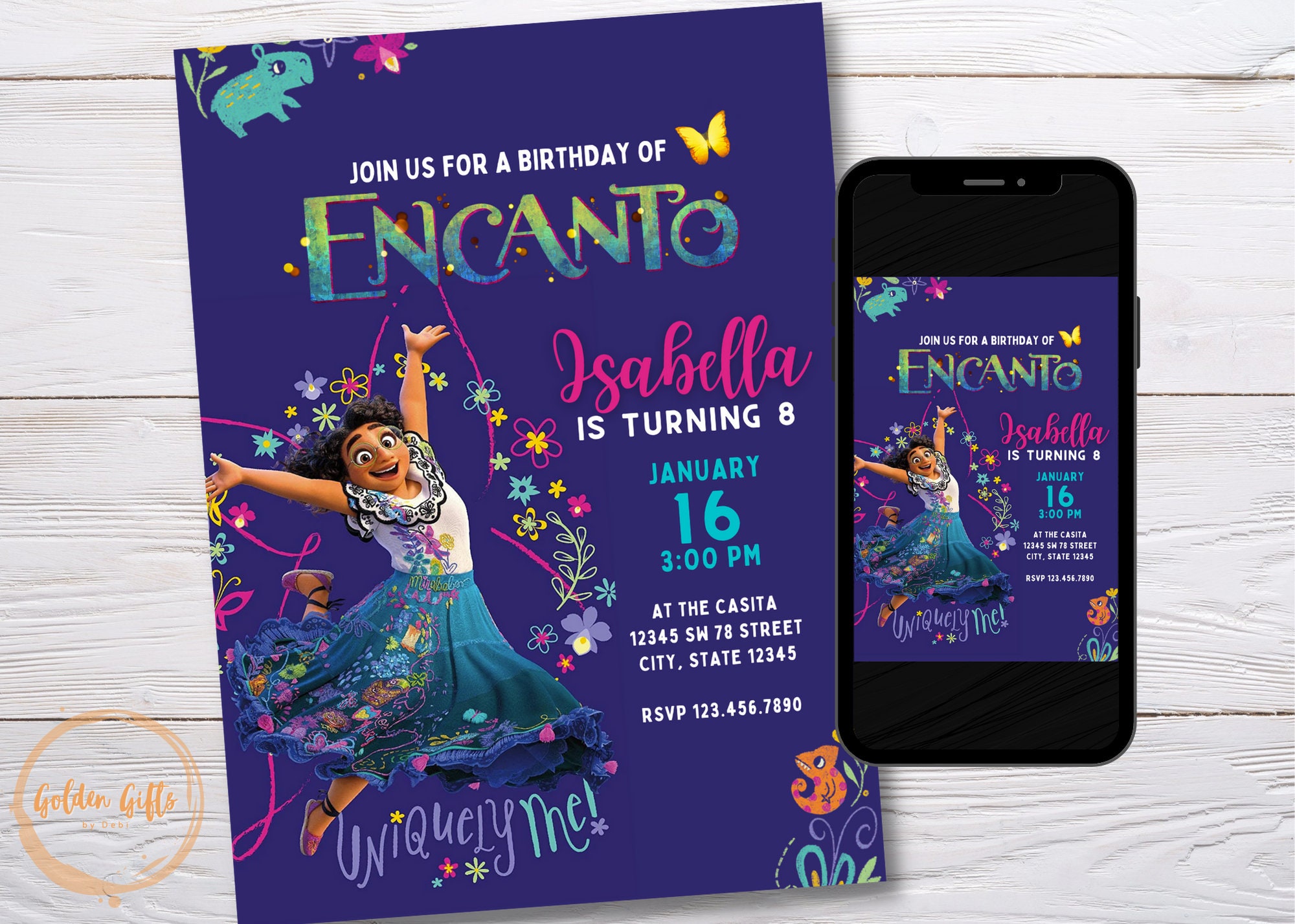 Invitación a la fiesta de cumpleaños de Encanto Mirabel Purple - Etsy ...