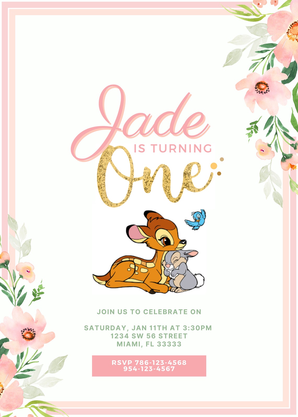 Bambi Birthday Party Invitation Printable - One Year Old - Etsy