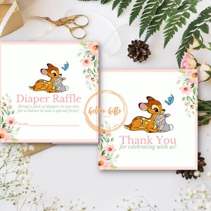 Bambi Girl Baby Shower Diaper Raffle and Thank You Tag Printable - Etsy
