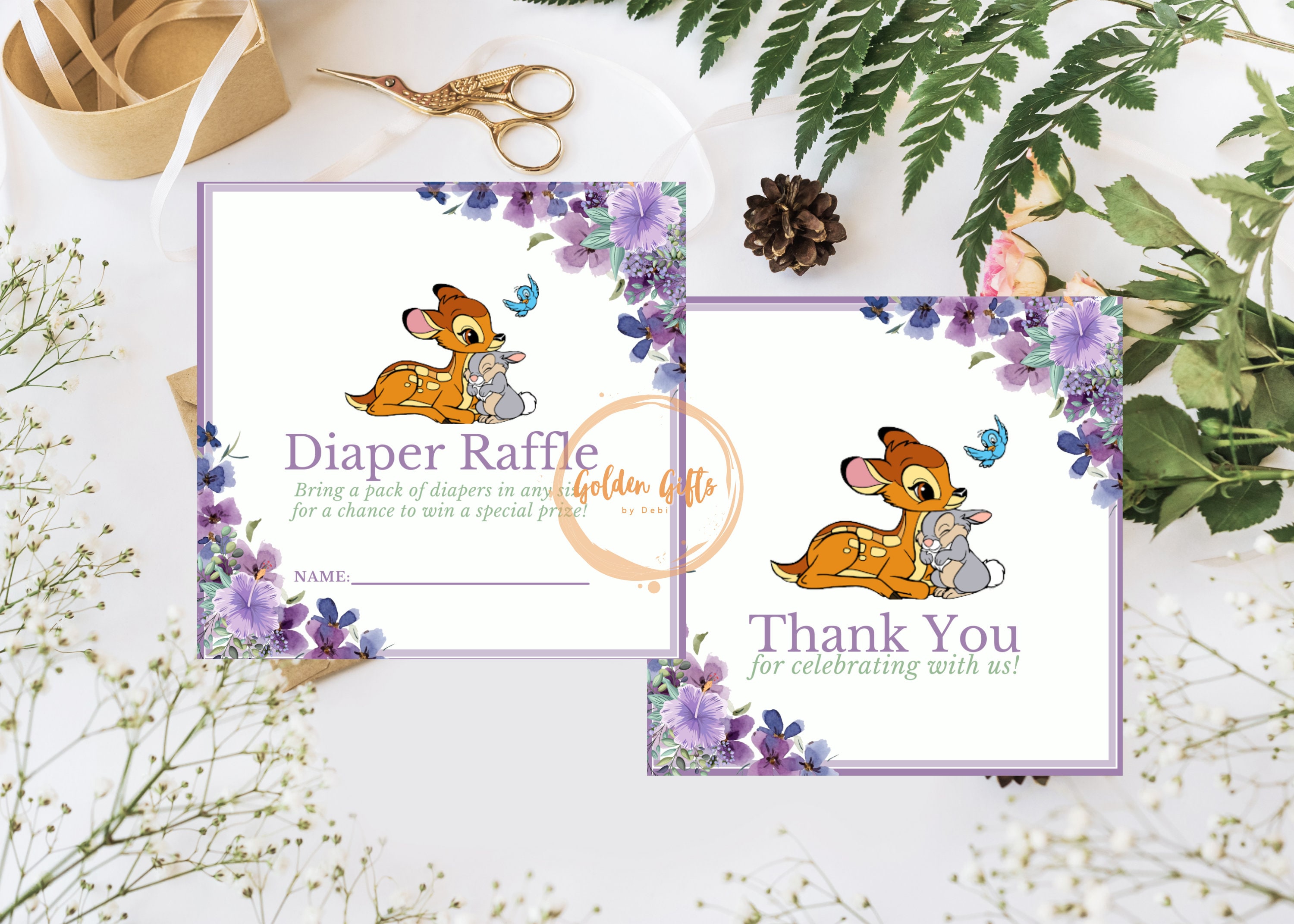 Purple Bambi Baby Shower Diaper Raffle and Thank You Tag Printable - Etsy