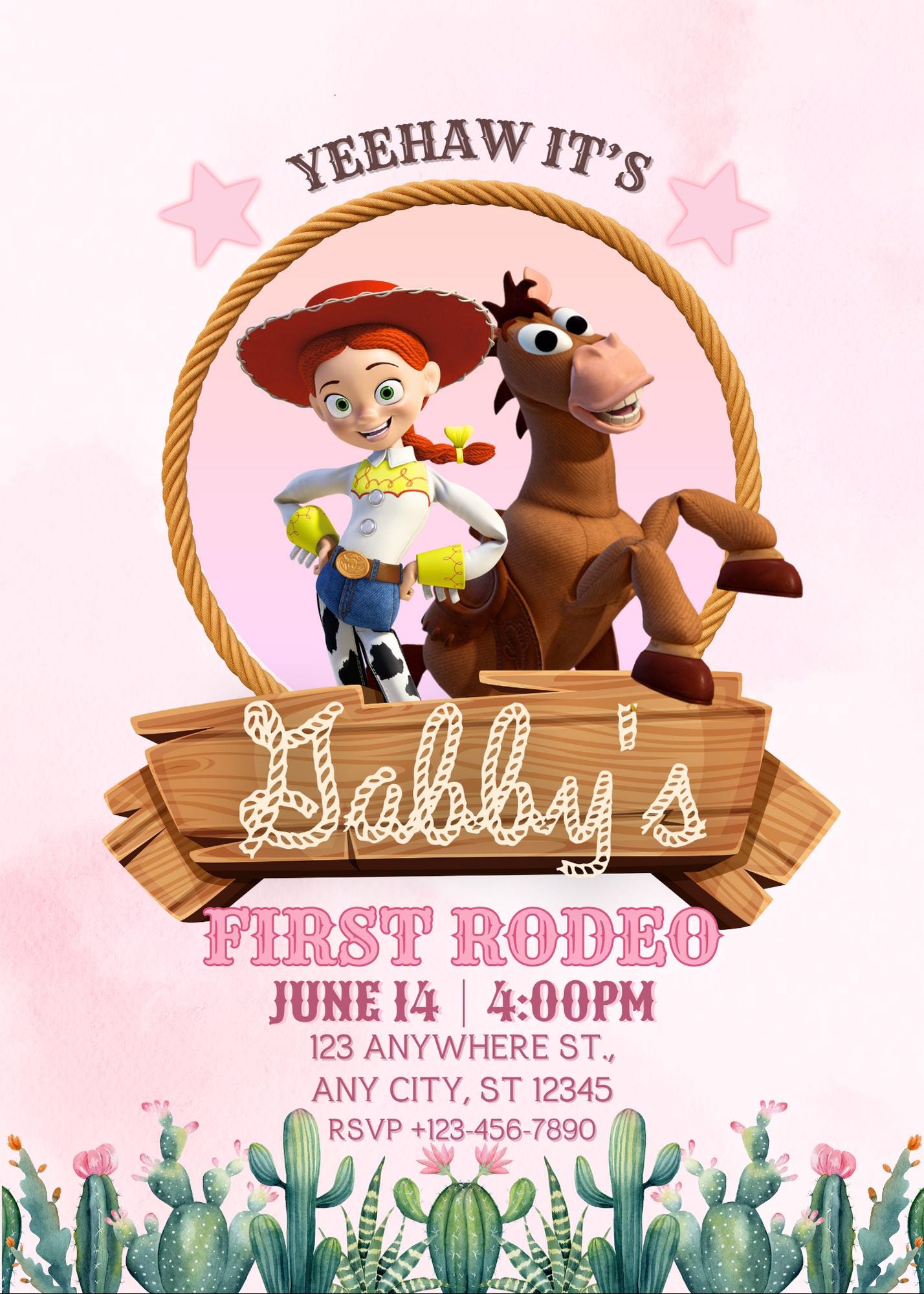 Cowgirl Jessie and Bullseye Birthday Invitation | Toy Story First Rodeo ...