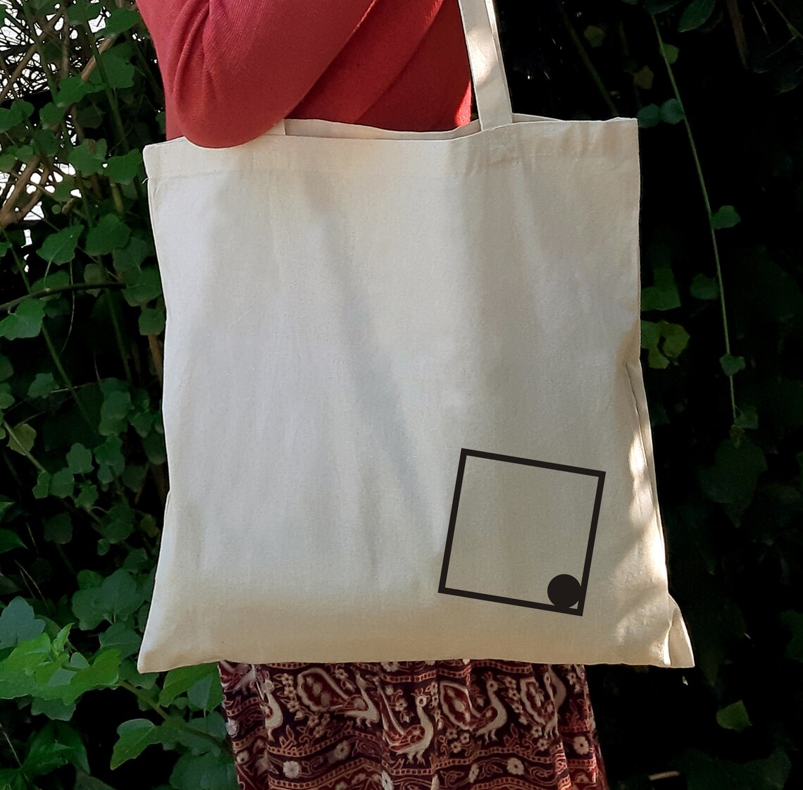 Geometric Design Tote Bag Reusable Grocery Bag Long Handles Cotton Bag ...