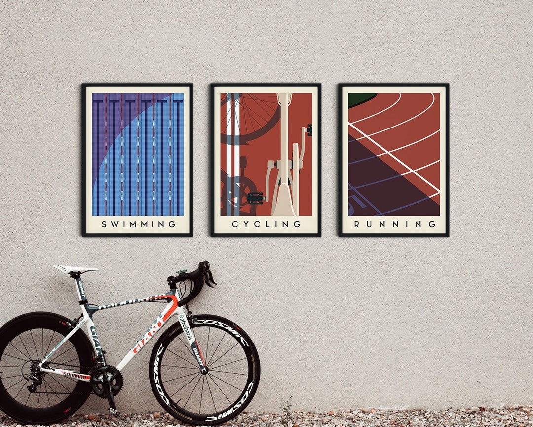 Triathlon Wall Art - SET OF 3 - Swimming - Cycling - Running ...