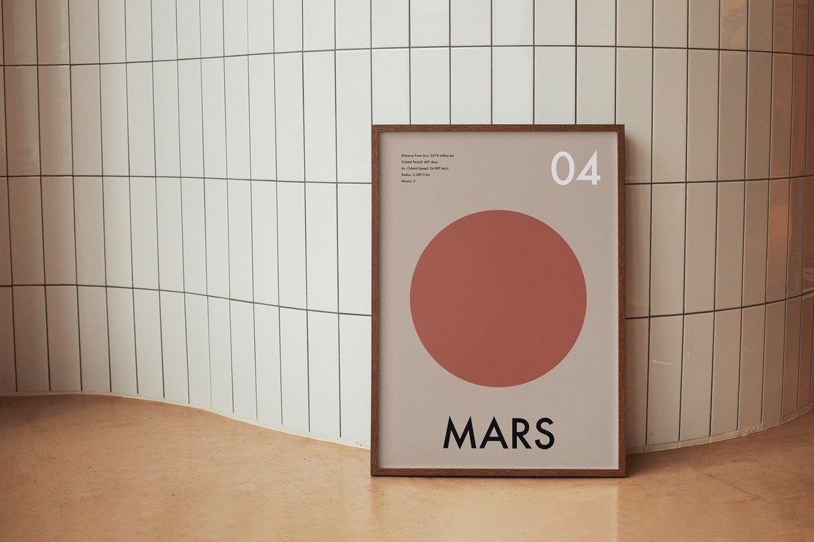 Mars Art Print | Minimalist Planet Wall Art | Solar System Space Poster ...