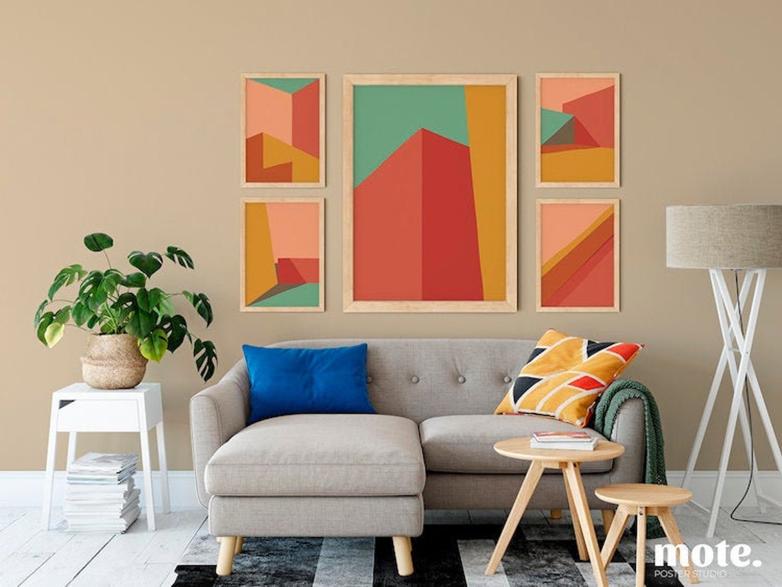 SET OF 3 Abstract Structure Wall Art Minimalist Illustration Posters ...