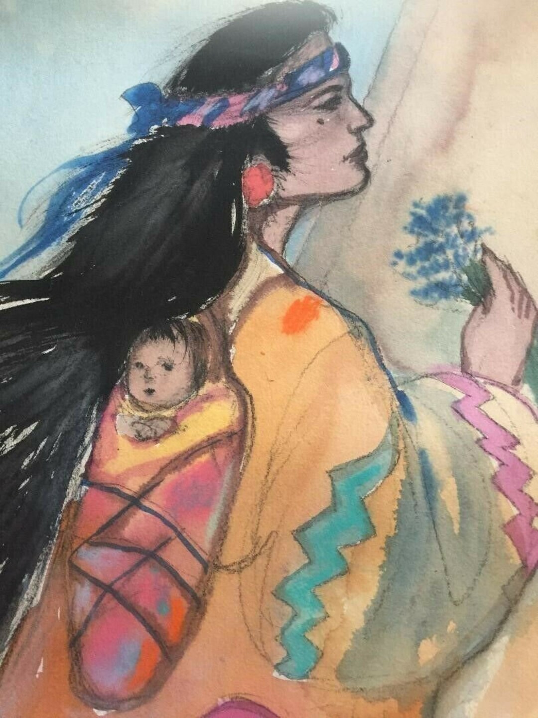 Anna Sandhu Ray Art "native American Woman With Baby & Cradleboard" - Etsy