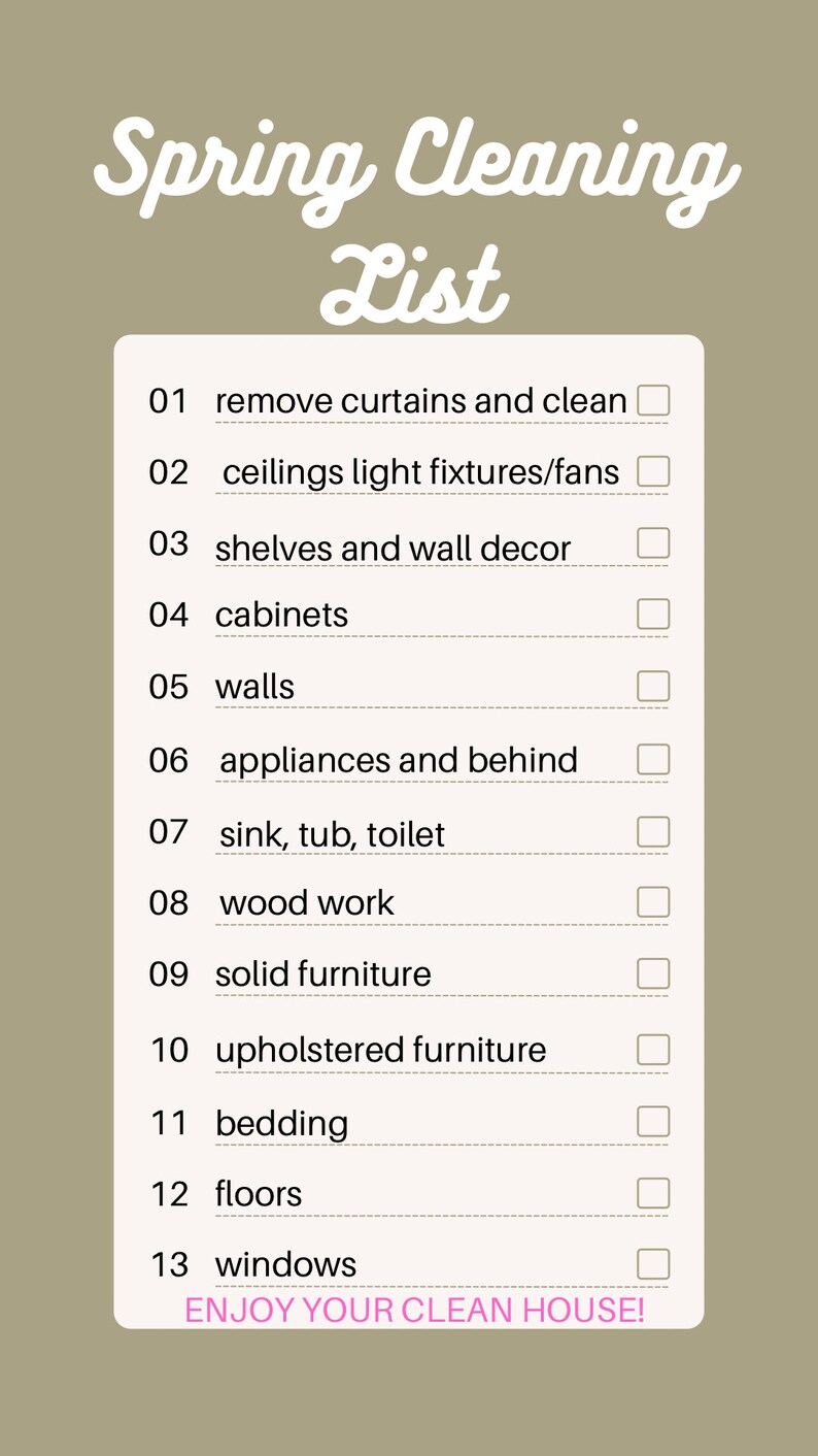 Spring Cleaning List- Printable - Etsy
