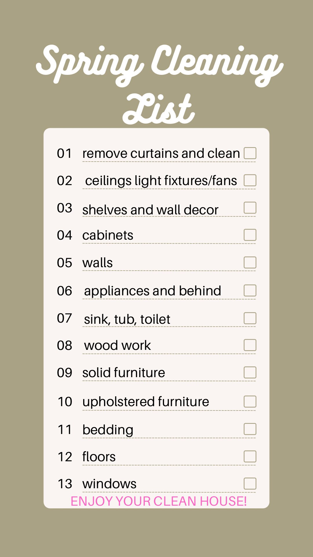 Spring Cleaning List- Printable - Etsy