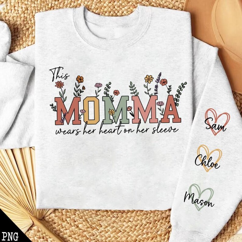Custom This Mama Wears Her Heart on Her Sleeve SVG PNG, Custom Mama ...