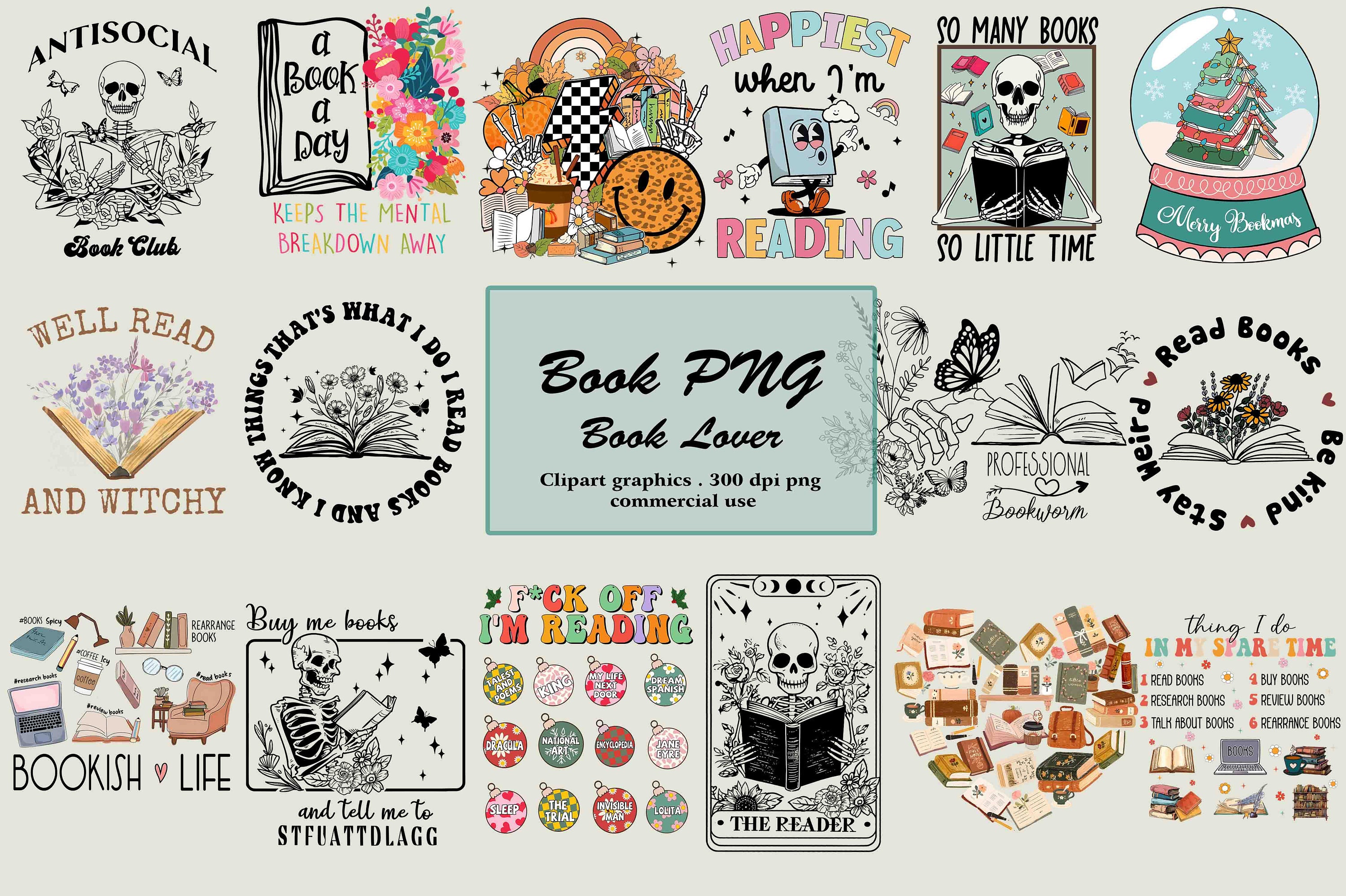 Book PNG Bundle, Reading Png Bundle, Book Lover Png, Fall Reading ...