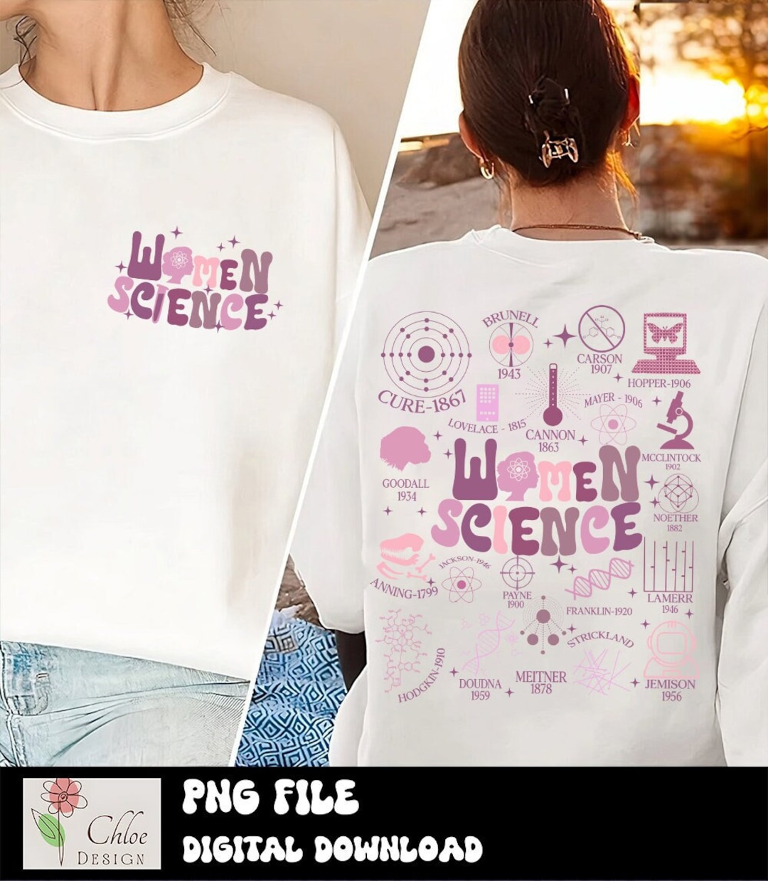 Retro Women in Science PNG, Gift for Science Teacher, Preppy Aesthetic ...