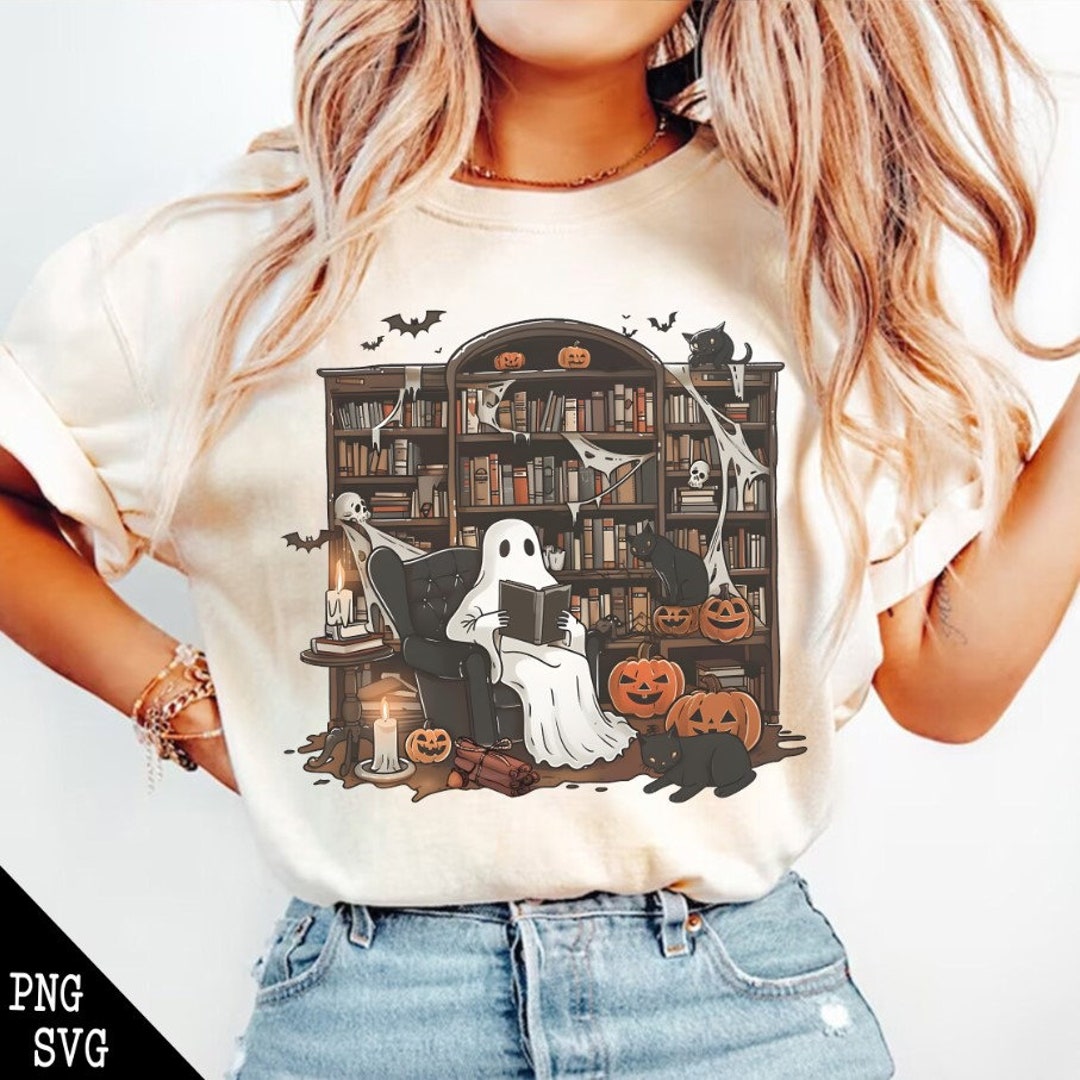 Ghost Reading Book Png, Halloween Bookshelf Png, Ghostly Bookish Png ...