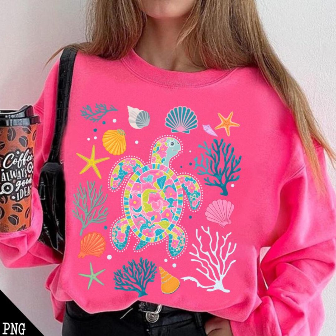 Preppy Sea Turtle Coquette Png, Summer Vibes Png, Retro Floral Png ...