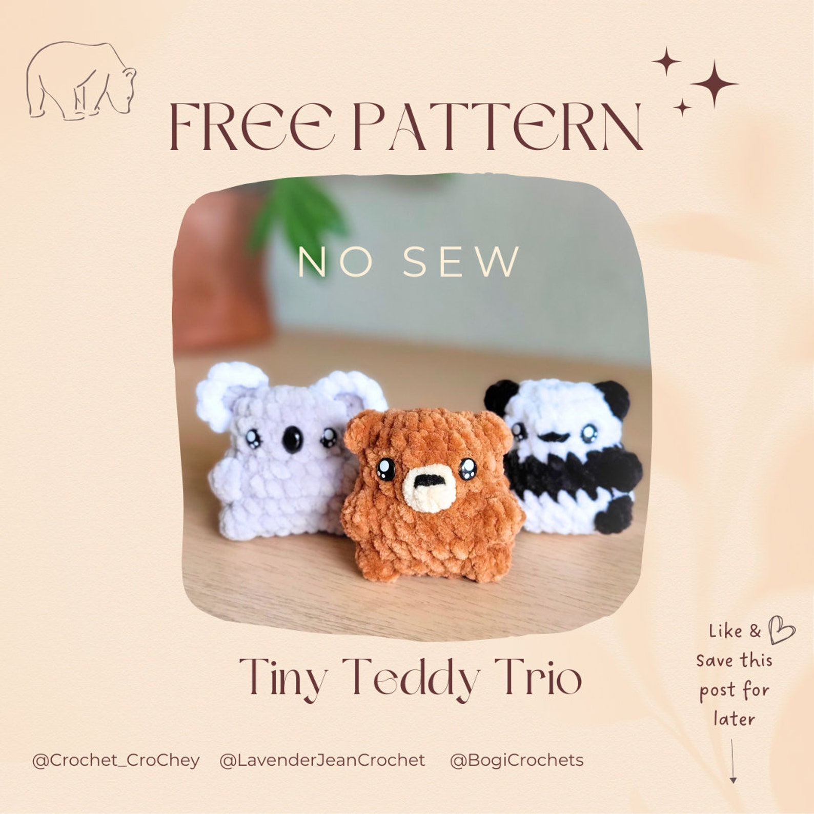 PDF Pattern Tiny Teddy Trio - Etsy