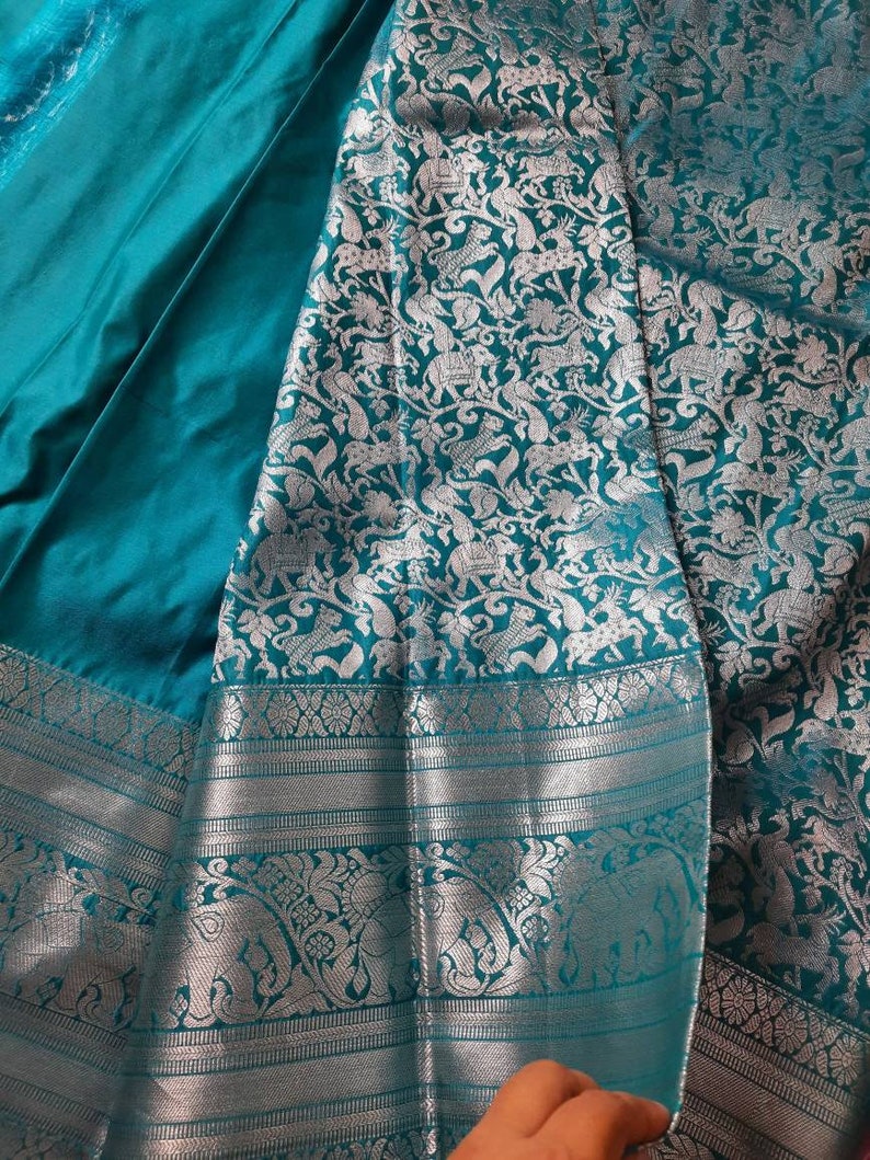Exclusive Kanchipuram Silk Saree With Allover Silver Jari - Etsy