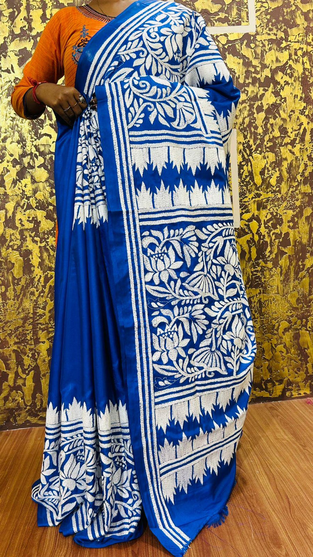 Ikkat Style Kantha Saree|temple Border Kantha| Gadwal Kuttu Style ...