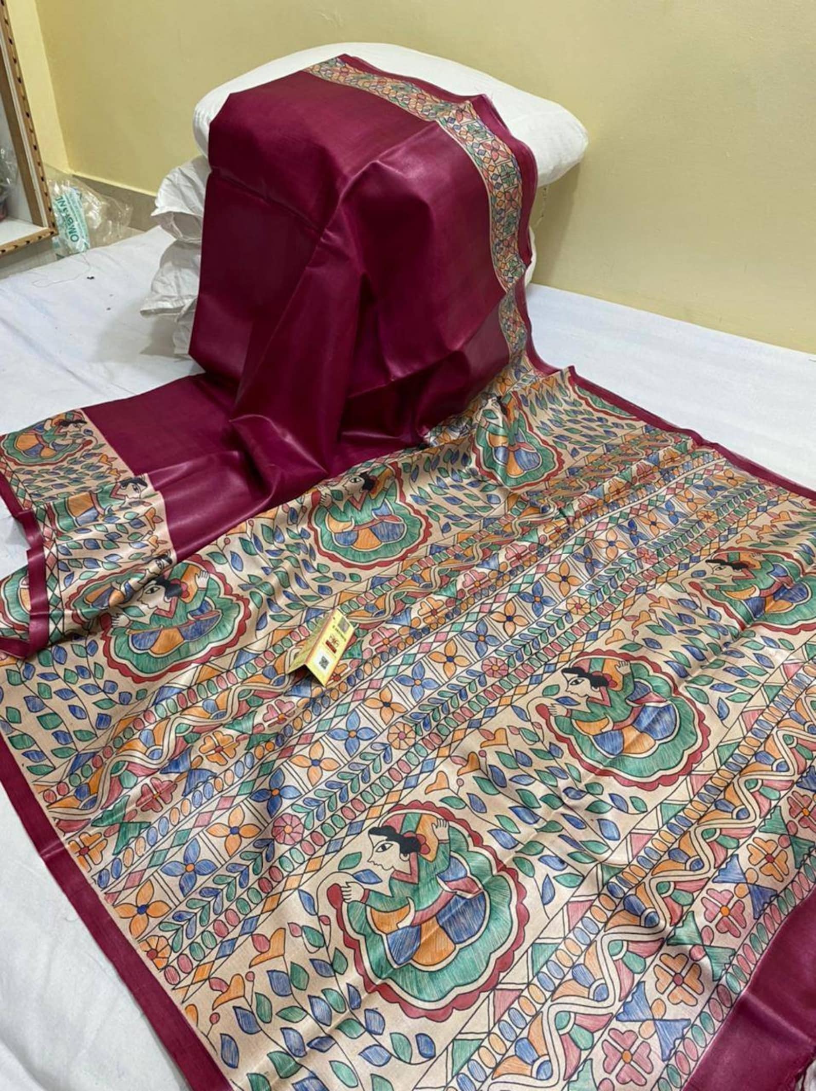 Hand Madhubani Paint Over Gachhi Tussar Silk silkmark - Etsy