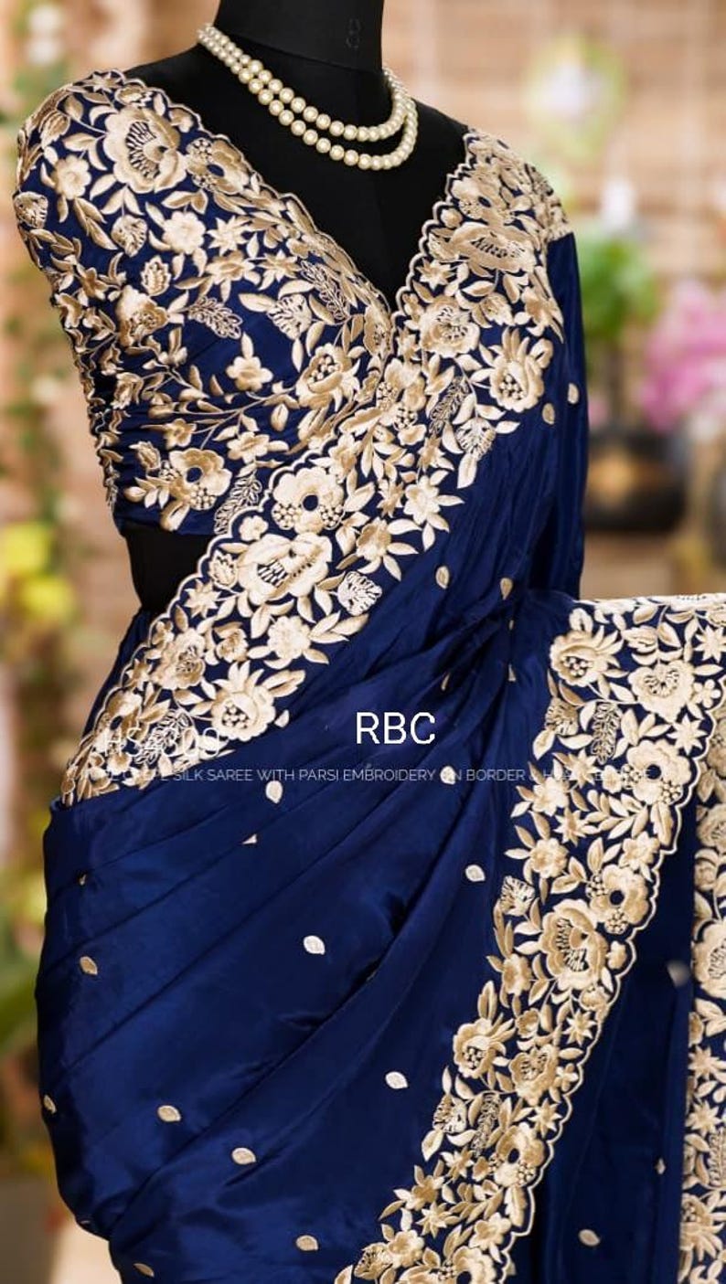 Parsi Gara Embroidary Work Saree in Blue Shades |crepe Silk | Party ...