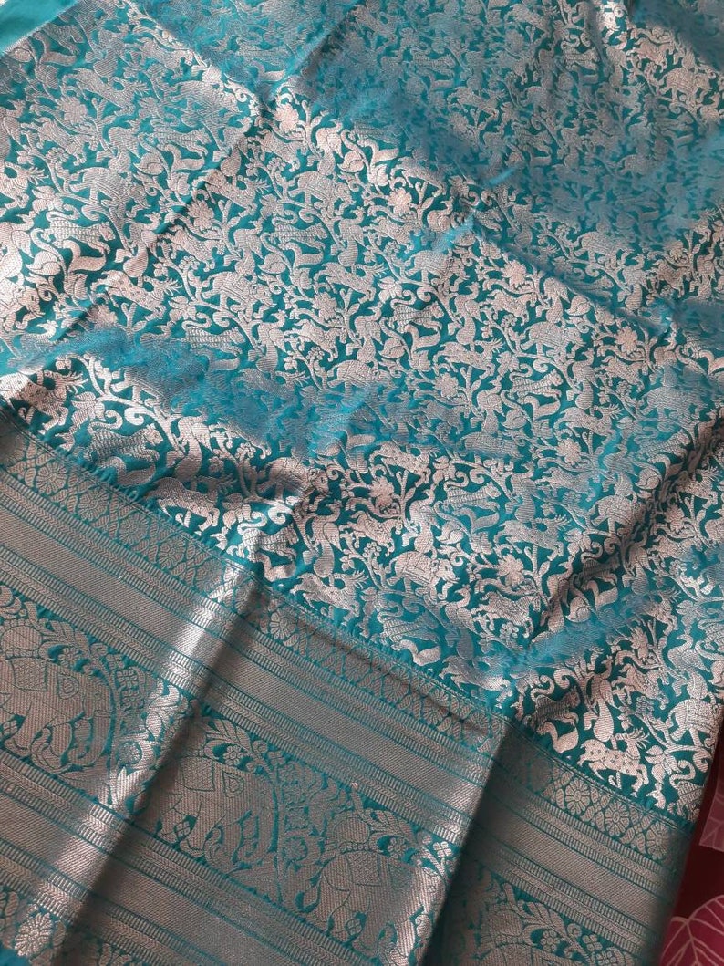 Exclusive Kanchipuram Silk Saree With Allover Silver Jari - Etsy