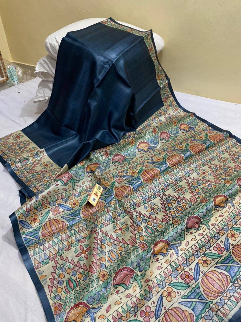 Hand Madhubani Paint Over Gachhi Tussar Silk silkmark - Etsy