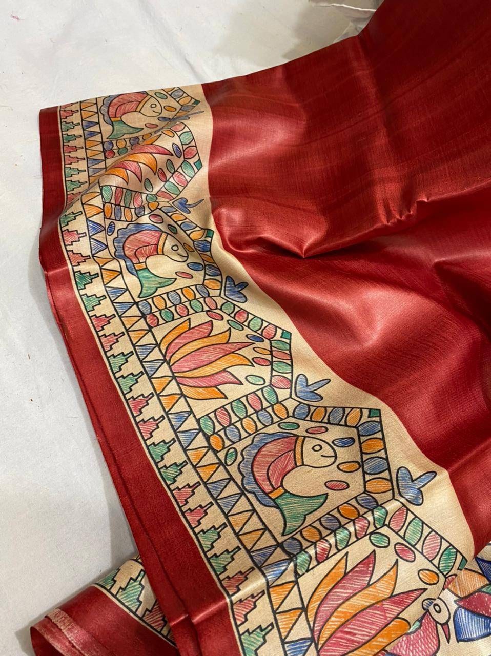 Hand Madhubani Paint Over Gachhi Tussar Silk silkmark - Etsy