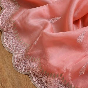 Pure Organza Silk Over Embroidary Work Scalloped Border With Blouse ...