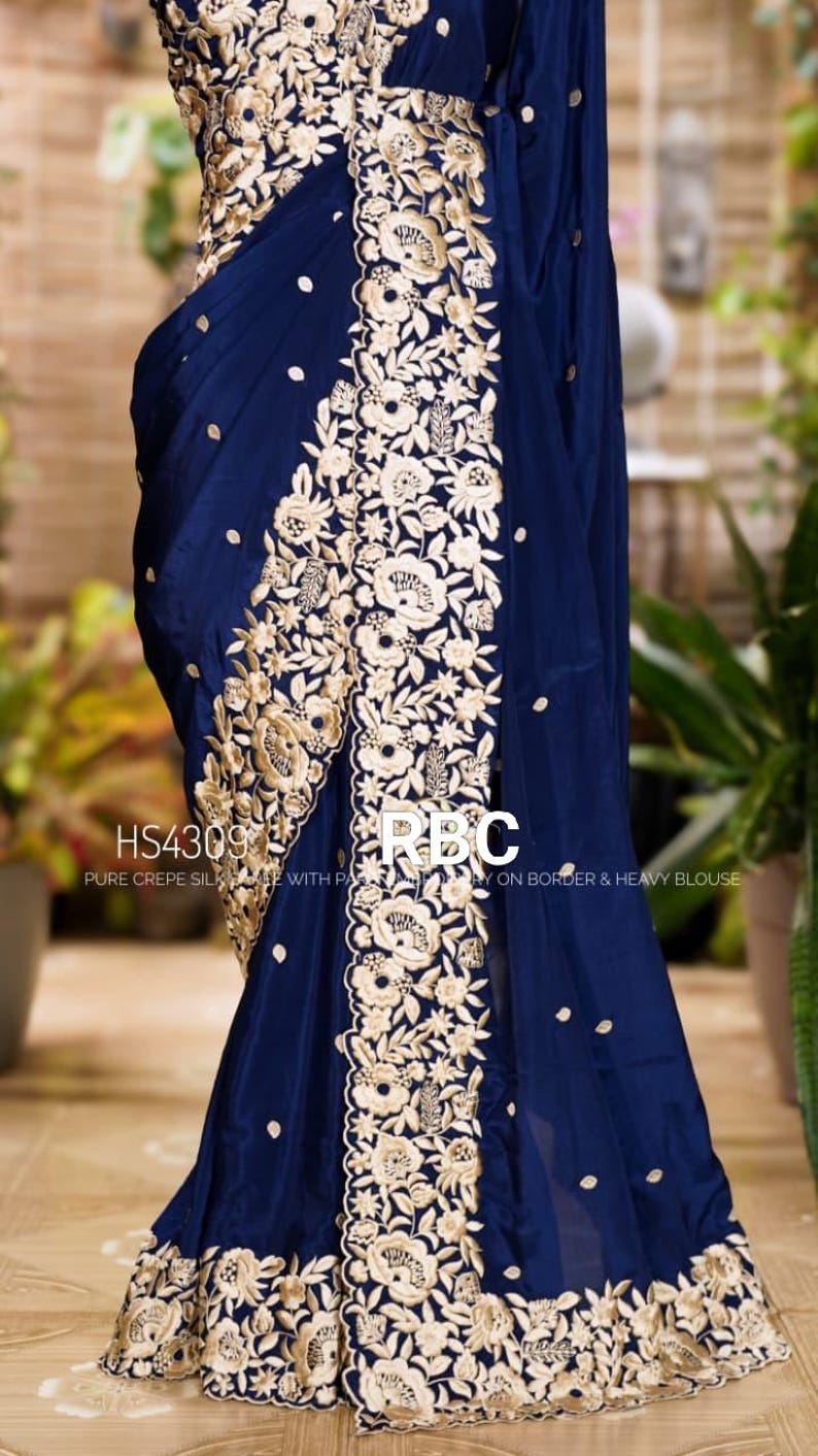 Parsi Gara Embroidary Work Saree in Blue Shades |crepe Silk | Party ...