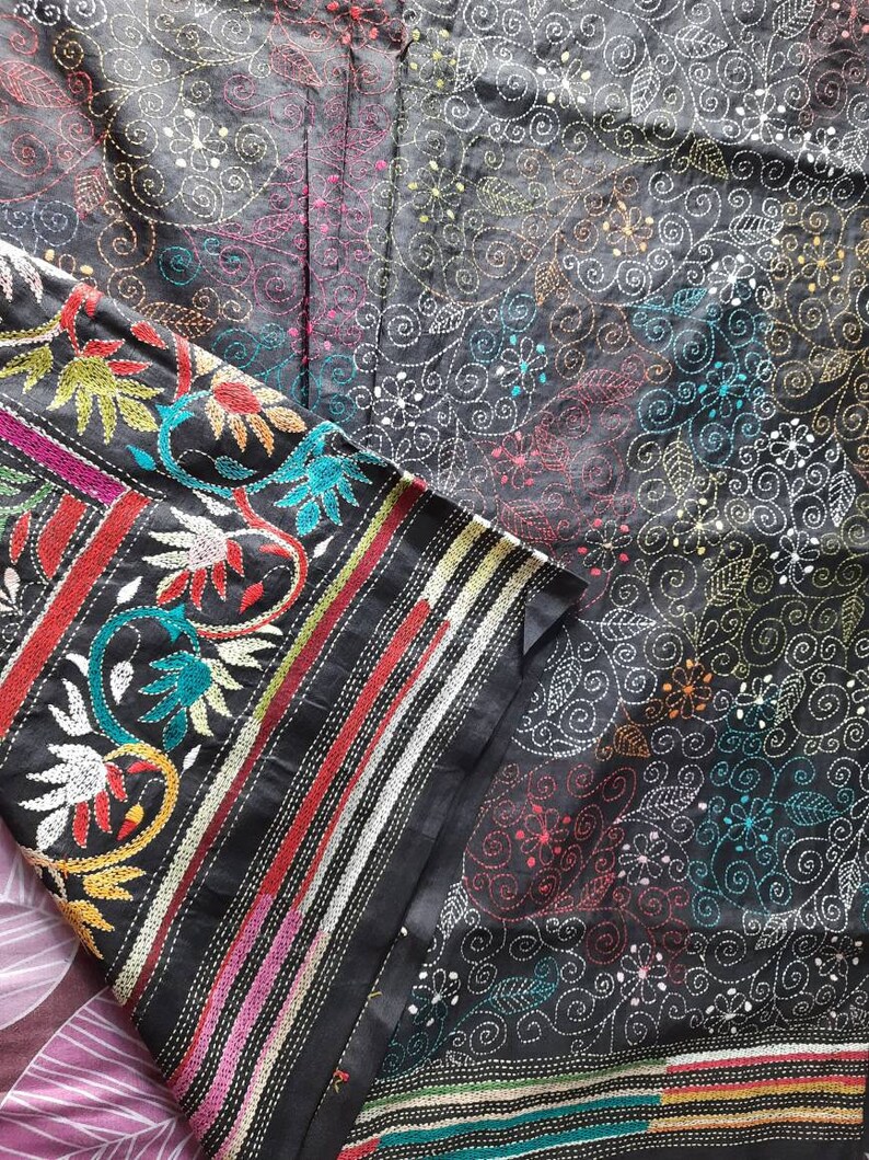 Hand Kantha Stich Over Pure Bangalore Silk Saree Silkmark - Etsy