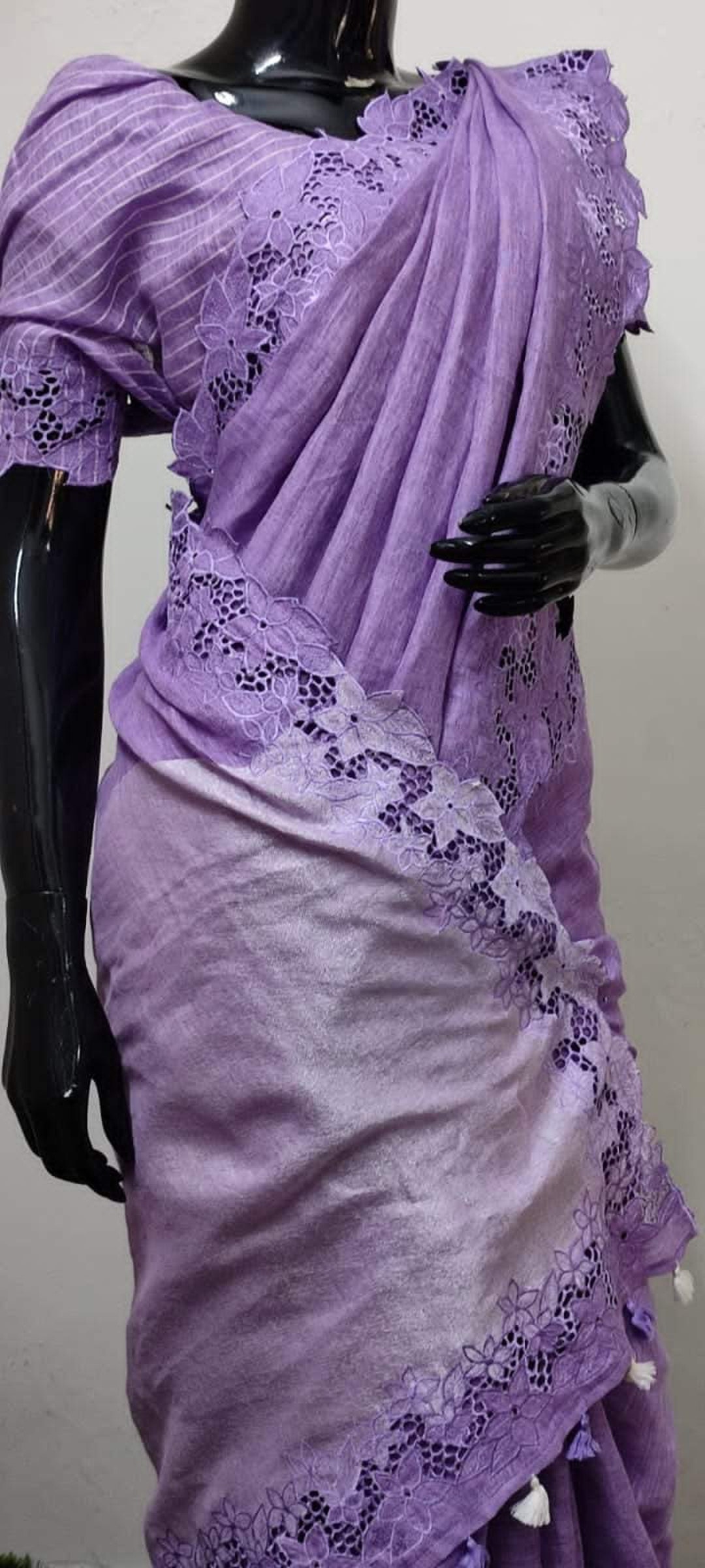 Cutwork Embroidary Work | Pure Linen by Linen | White Colour Saree ...