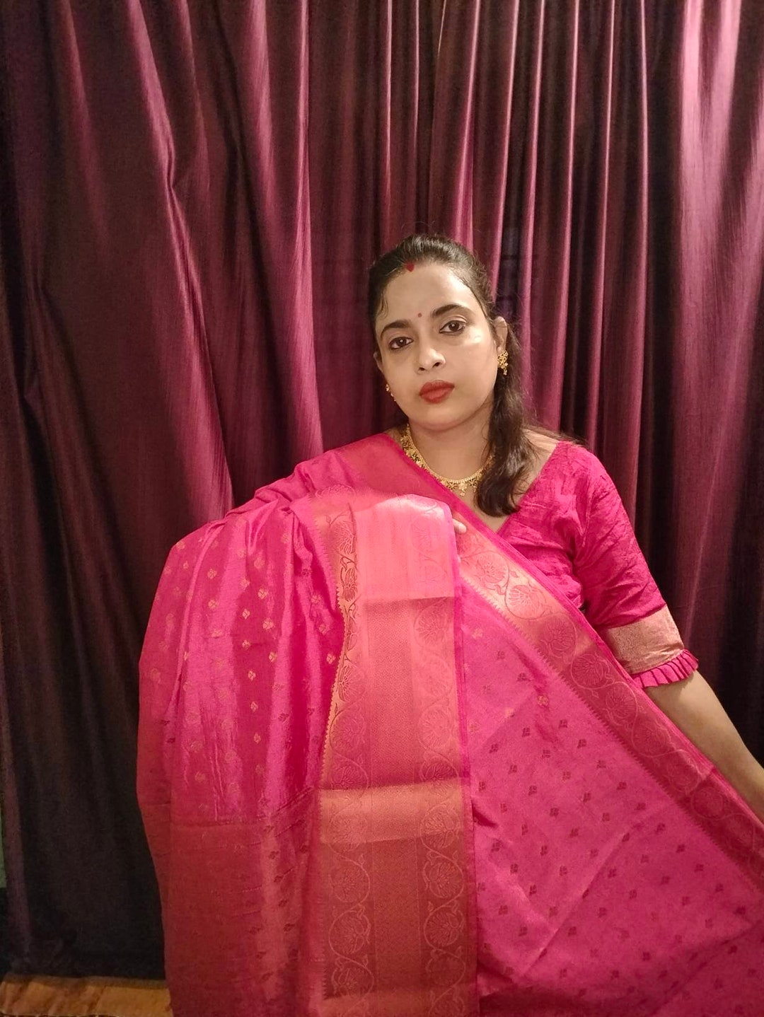 Rani Pink Banarasi Silk Saree: Copper Jari Weaving, Party Wear - Etsy