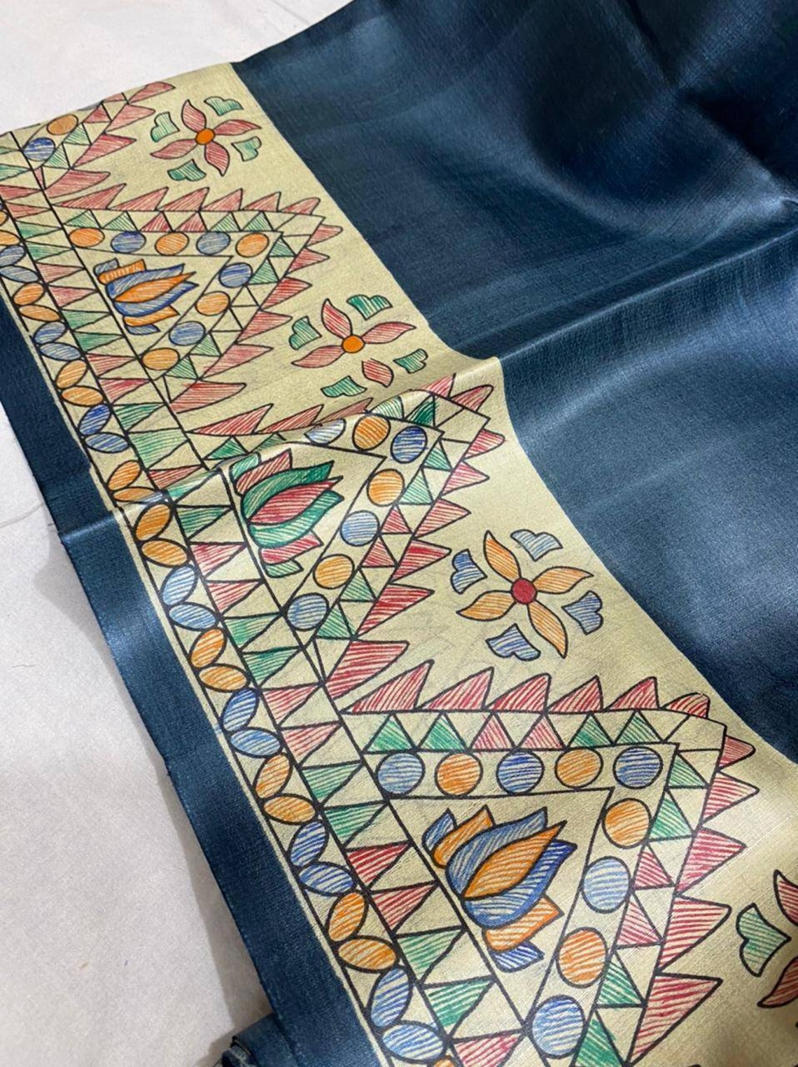 Hand Madhubani Paint Over Gachhi Tussar Silk silkmark | Etsy