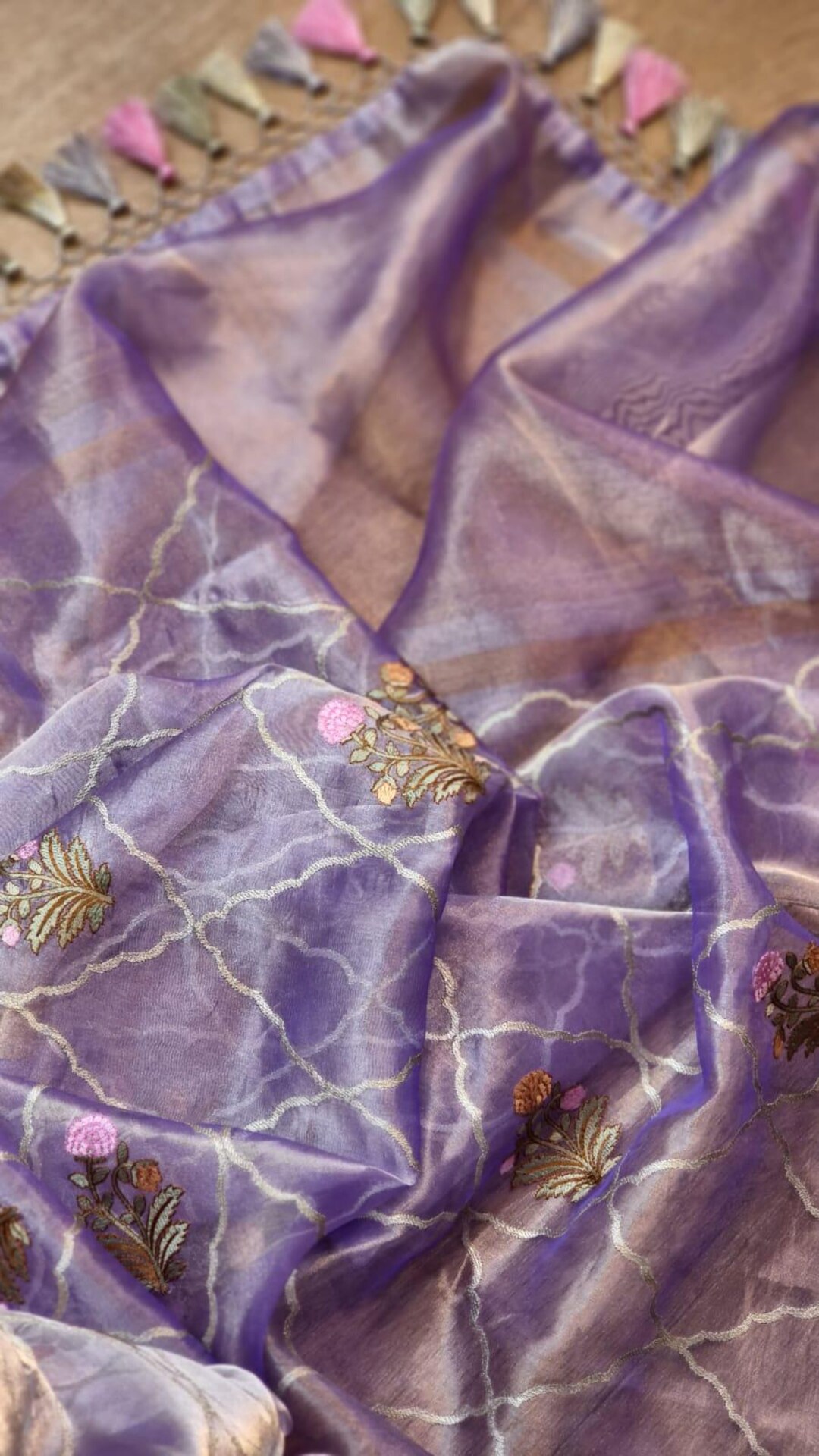 Metallic Tissue Organza Saree: Banarasi Border, Jaal Embroidery - Etsy