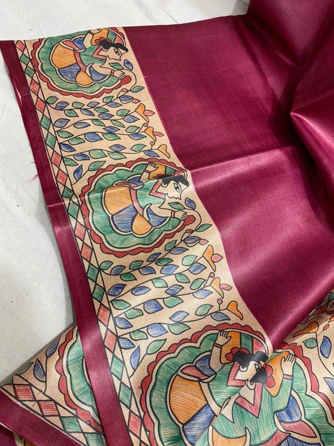 Hand Madhubani Paint Over Gachhi Tussar Silk silkmark - Etsy