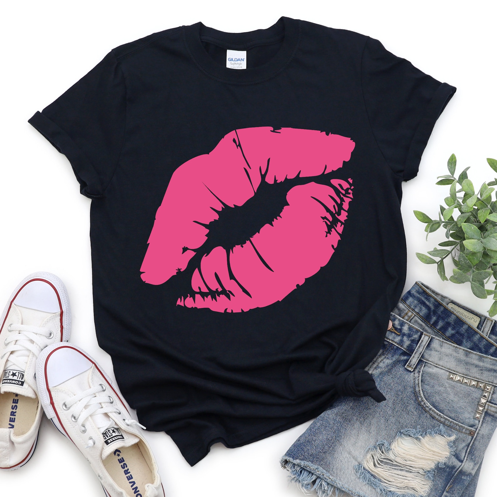 Pink Lips T Shirt Kissing Lips Tee Kiss Me Sexy Lips Shirt Colorful Neon Pink Lips Womens