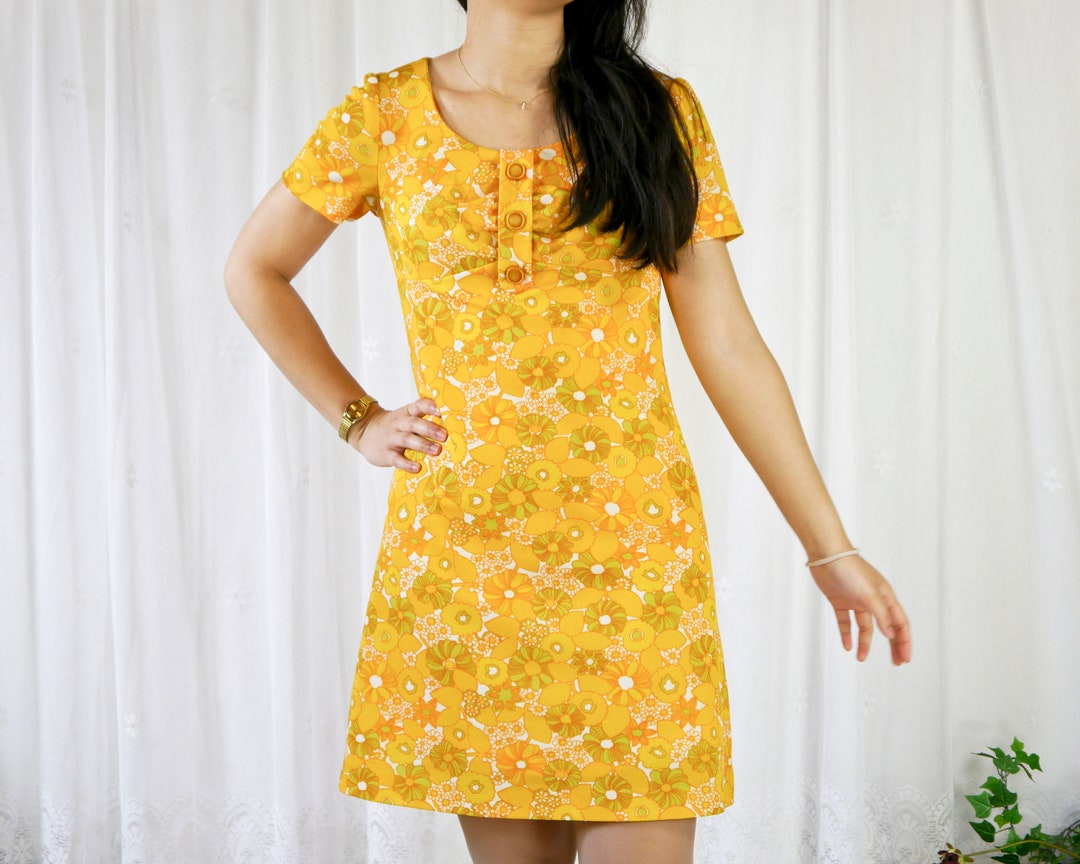 Vintage 60s 70s Yellow-orange Mini Dress S - Etsy