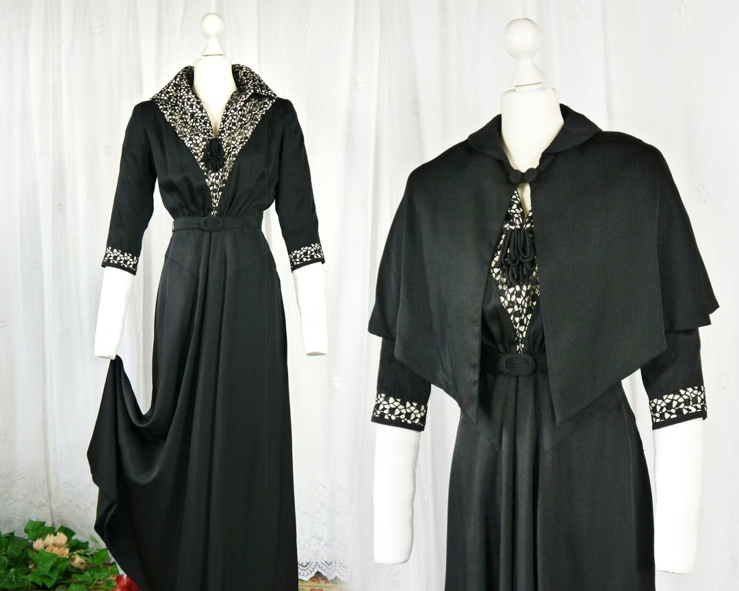 Vintage 1940s Black vampire Maxi Dress With Cape XS - Etsy