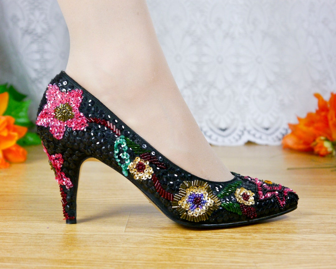 Vintage 80s 90s Sequin Embroidered Pumps EU 36 | UK3 - Etsy