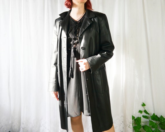 Vintage 90s Black Women's Leather Coat M-L - Etsy Vintage 90s Black Women's Leather Coat M-L - Etsy